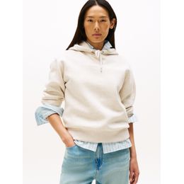 Kapuzensweatshirt Tommy Hilfiger "MDRN REG CORP LOGO HOODIE", Damen, Gr. XS (34), heather oatmilk, Sweatware, Obermaterial: 63% Baumwolle, 37% Polyester, meliert, regular fit hüftlang, Bündchen, Sweatshirts, mit gesticktem Logo-Schriftzug