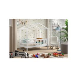 Vipack Junior Hausbett mit seitlicher Umrandung 70 x 140 cm Liegefl&auml;che, inkl. Rolllattenrost Kiefer massiv - versch. Ausf&uuml;hrugen - Wei&szlig;