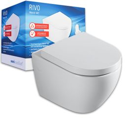 sanicomfort H&auml;nge WC Rivo &ndash; Sp&uuml;lrandloses Wand-WC Set mit Absenkautomatik, Tiefsp&uuml;ler, Softclose WC-Sitz aus Duroplast, verdeckte Befestigung, hygienisch & pflegeleicht