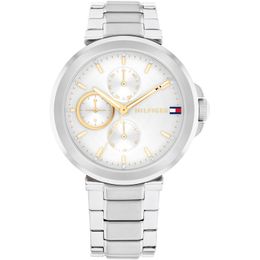 Multifunktionsuhr Tommy Hilfiger "LORI", silber (silberfarben, silberfarben), Armbanduhren, Damen, Quarzuhr, Armbanduhr, Damenuhr, Edelstahlarmband, Edelstahlarmband