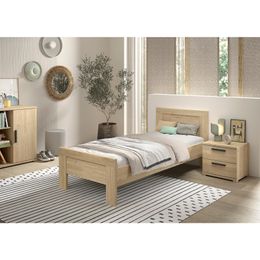 Vipack SAM Artikel-Set 2-tlg. best aus, Einzelbett, Nachtkonsole, Ausf. Eiche Melamin Dekor