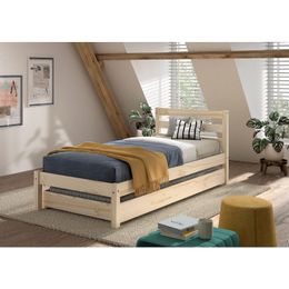 Vipack Einzelbett Pino 90x200 cm, mit Lattenrost, inkl. Bettschublade, natur lackiert