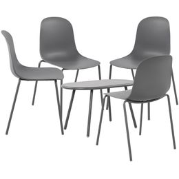 CLP 4er Sitzgruppe Veldin I Garten-Set 4x Stuhl stapelbar und 1x Tisch I Outdoor-Set wetterfest und UV-beständig I Gartenmöbel