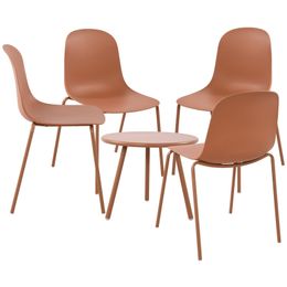 CLP 4er Sitzgruppe Berdin I Garten-Set 4x Stuhl stapelbar und 1x Tisch I Outdoor-Set wetterfest und UV-beständig I Gartenmöbel