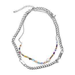 Urban Classics Kette 'Peace Bead' Damen Gr&ouml;&szlig;e One Size gr&uuml;n / orange / rot / silber