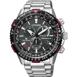 Funkchronograph Citizen "Promaster Sky", silber (silberfarben, schwarz), Armbanduhren, Herren, Armbanduhr, Herrenuhr, Solar, Stoppfunktion, bis 20 bar wasserdicht