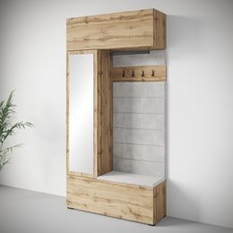 Garderoben-Set Inosign "TEJO", votan eichefarben, votan eichefarben, B:115cm H:37,5cm T:231,9cm, Spanplatte, Kastenmöbel-Sets, Mit Spiegel, gepolsterte Sitzbank, Türanschlag links/rechts wechselbar