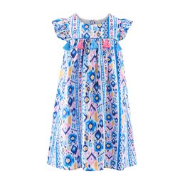 happy girls Kleid M&auml;dchen Gr&ouml;&szlig;e 146 royalblau / hellgelb / taupe