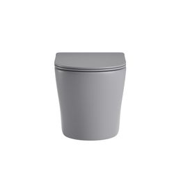 sanicomfort H&auml;nge WC Set Nakia &ndash; Sp&uuml;lrandloses, Hygienisches Wand-WC Tiefsp&uuml;ler aus Hochwertiger Sanit&auml;rkeramik in Hell Grau, Kompakt, Modern inkl. Soft-Close WC-Sitz