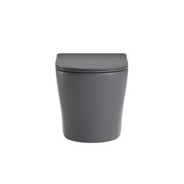 sanicomfort H&auml;nge WC Set Nakia &ndash; Sp&uuml;lrandloses, Hygienisches Wand-WC Tiefsp&uuml;ler aus Hochwertiger Sanit&auml;rkeramik in Dunkel Grau, Kompakt, Modern inkl. Soft-Close WC-Sitz