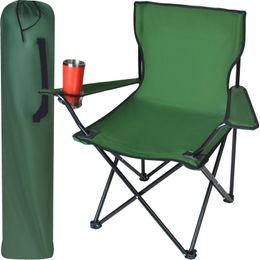 Klappbarer Anglerstuhl Campingstuhl mit Armlehnen und Getränkehalter bis 100 kg Faltbar mit Tragetasche Schwarz/Grau/Grün 23675, Farbe:Grün