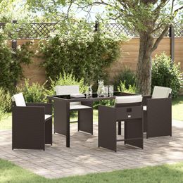 5-teiliges Garten-Essset mit Kissen Braunes Poly-Rattan
