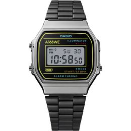 Chronograph CASIO VINTAGE, schwarz (neongelb, schwarz), Armbanduhren, Damen, Quarzuhr, Armbanduhr,Damenuhr, Herrenuhr, Digitaluhr, Edelstahlarmband