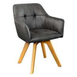 Riess Ambiente riess-ambiente Stuhl LOFT - antik grau drehbar Gestell aus massivem Buchenholz mit Armlehne