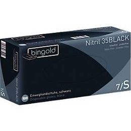 Schutzhandschuhe BINGOLD Nitril 35BLACK, Einweg, mikrotextuierte Fingerspitzen, puderfrei, Nitril, schwarz, Größe S, 100 Stück