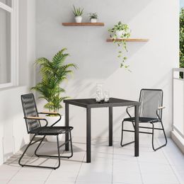 3-teilige Garten-Essgruppe Schwarz PVC Rattan