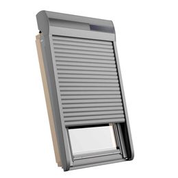 Dachfenster mit Rollladen, Holz, RoofLite+ made by Velux Group, Slim Pine, Schwingfenster mit elektrischem Solar-Rollladen, 55x78 cm