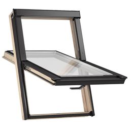 Dachfenster Grau, Holz, RoofLite+ made by Velux Group, Slim Pine, Kiefer, Farbe au&szlig;en Anthrazit, 55 x 78 cm, Schwingfl&uuml;gel, individuell konfigurierbar