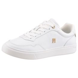 Tommy Hilfiger Plateausneaker »ESSENTIAL ELEVATED COURT SNEAKER«, Freizeitschuh, Halbschuh, Schnürer im Basket-Look weiß-goldfarben 39 39 Schnürer...