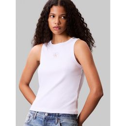 Calvin Klein Jeans Damen Tanktop &raquo;A - WVN LBL 2X2 CTTN&laquo; Mit Rundhalsausschnitt wei&szlig; XS (36)