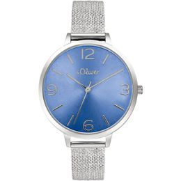 s.Oliver Quarzuhr Armbanduhr, Damenuhr, analog, Edelstahlarmband silberfarben Aparte Damenarmbanduhr