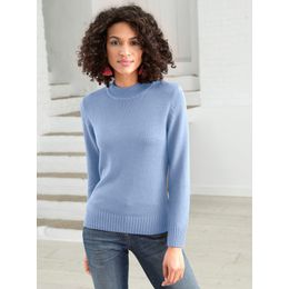 Stehkragenpullover Casual Looks "Pullover", Damen, Gr. 38, blau (eisblau), 50% Baumwolle, 50% Polyacryl, meliert, unifarben, figurumspielend, Pullover Stehkragenpullover