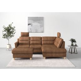 Sit & More Ecksofa SIT & MORE "Far&ouml; L-Form", braun (cognac), B:251cm H:90cm T:187cm, Sofas, Ecksofa, inklusive Federkern, wahlweise mit Bettfunktion und Bettkasten