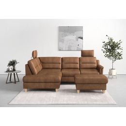 Sit & More Ecksofa SIT & MORE "Far&ouml; L-Form", braun (cognac), B:251cm H:90cm T:187cm, Sofas, Ecksofa, inklusive Federkern, wahlweise mit Bettfunktion und Bettkasten