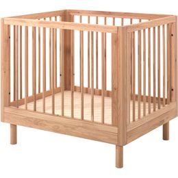 Kinderbett Home Affaire "stabil und hochwertig gebaut, Kanten gerundet, umlaufendes Gitter", braun (eiche natur geölt, eiche natur geölt, eiche natur geölt), B:99cm H:88cm L:79cm, Betten, 95/75 cm, inkl. Bodenplatte, aus massiver Eiche natur geölt