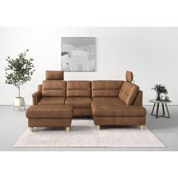 Sit & More Ecksofa SIT & MORE "Far&ouml; L-Form", braun (cognac), B:251cm H:90cm T:187cm, Sofas, Ecksofa, inklusive Federkern, wahlweise mit Bettfunktion und Bettkasten