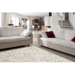 Lederteppich my home "Arno" Gr. 4, grau (grau, creme), B:160cm H:8mm L:230cm, Leder, Teppiche, jeder Teppich-ein Unikat, Wohnzimmer