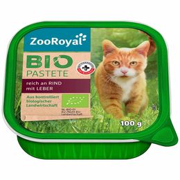 ZooRoyal Bio Pastete reich an Rind mit Leber Katzen-Nassfutter ohne Getreidezusatz 16x100g