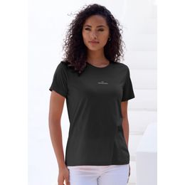T-Shirt Copenhagen Studios "mit dezentem Logoprint vorn", Damen, Gr. XS (34), schwarz, Single Jersey, Obermaterial: 100% Baumwolle, unifarben, bequem, Rundhals, Shirts T-Shirt, aus softer Jersey-Qualit&auml;t mit Bio-Baumwolle