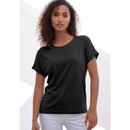 T-Shirt Copenhagen Studios "mit dezentem Logoprint hinten", Damen, Gr. XS (34), schwarz, Single Jersey, Obermaterial: 100% Baumwolle, unifarben, bequem, Rundhals, mit Aufschlag Aufschlag, Shirts T-Shirt, aus softer Jersey-Qualit&auml;t mit Bio-Baumwolle, Topseller