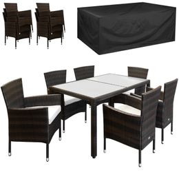 Casaria Polyrattan Garten-Sitzgruppe 7-tlg Braun/Creme + Abdeckplane