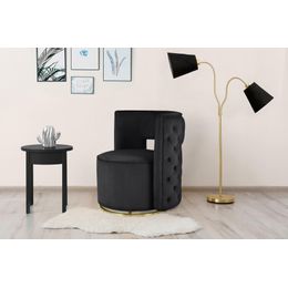 Sessel Kayoom "Drehsessel Beverly 125, drehbar, Gestell aus Eisen,samtige Oberfläch", schwarz (schwarz, gold), B:74cm H:77,5cm T:66,5cm, Bezug:Polyester (Samt) Korpus:MDF, Sperrholz Gestell:Eisen, Sessel, rund, glamourös, gesteppter Rücken, abgerundete,Drehsessel