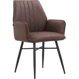 Esszimmerstuhl LEONIQUE "Hrodwyn", braun (braun, schwarz), B:58cm H:92cm T:58cm, Stoff, Stühle, Sitz gepolstert, mit horizontale Nähten am Rücken, Sitzhöhe 52 cm