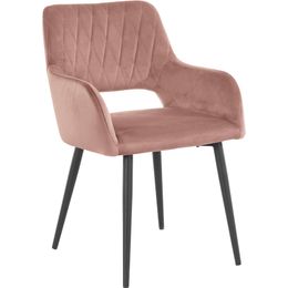 Esszimmerstuhl LEONIQUE "Franca", rosa (rosa, schwarz, schwarz), B:55cm H:82cm T:60cm, Stoff, Stühle, Sitz in Samtvelours, Rückenlehne mit Rautensteppung, Sitzhöhe 48 cm