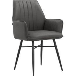 Esszimmerstuhl LEONIQUE "Hrodwyn", grau (anthrazit, schwarz), B:58cm H:92cm T:58cm, Stoff, Stühle, Sitz gepolstert, mit horizontale Nähten am Rücken, Sitzhöhe 52 cm