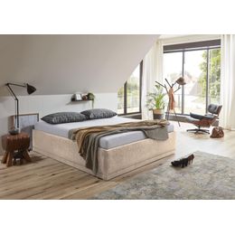 Polsterbett "Texel", beige (sand), B:206cm H:34cm L:206cm, Bezug Bett: Veloursstoff 100% Polyester oder Microfaser (100% Polyester);Bonnell-Federkernmatratze: 51% Polypropylen, 39% Polyester und 10% Baumwolle;Kaltschaummatratze: 100% Polyester, Bezug abnehm- und waschbar bis 60C;Kissenbezug: 100% Polyester, Füllung : 100% Polyester (Hohlfaser), Westfalia Schlafkomfort, Betten, Standardhöhe mit Zie