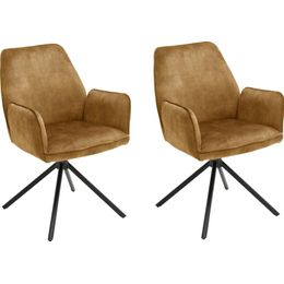 Esszimmerstuhl MCA furniture "Ottawa mit Armlehne", gelb (curry, metall schwarz matt lackiert), B:60cm H:89cm T:64cm, 100% Polyester, Stühle, Vintage Veloursoptik mit Keder, Stuhl belastbar bis 120 Kg
