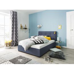 Lüttenhütt Polsterbett LÜTTENHÜTT "Endres", blau, B:133cm L:210cm, imgrägnierte Struktur (100% Polyester), Betten, mit Bettkasten, wahlweise ohne Matratze/Lattenrost oder incl. Matratze