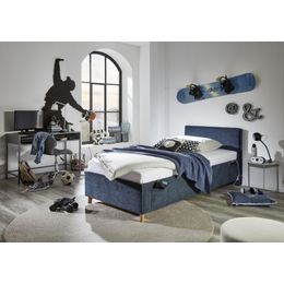 Meise Möbel Kinderbett MEISE.MÖBEL "FUN", blau (dunkelblau, dunkelblau), B:103cm L:215cm, Betten, Polsterbett wahlweise mit Bettkasten, Jugendbett inkl. USB-Anschluss