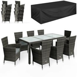Casaria Polyrattan Garten-Sitzgruppe Bali 9-tlg Grau mit Abdeckung