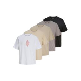 Jack & Jones JACK & JONES T-Shirt 'JJWOLFIE' Herren Gr&ouml;&szlig;e L beige / dunkelgrau / schwarz / wei&szlig;