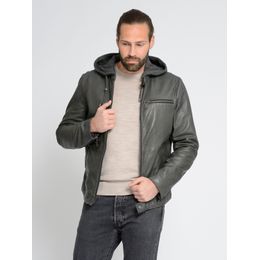 Lederjacke Maze "42021311", Herren, Gr. L, grau, Obermaterial: 100% Lammleder; Innenfutter: 100% Polyester; &Auml;rmelfutter: 100% Polyester; Kapuze: 52% Baumwolle; 48% Polyester, Jacken