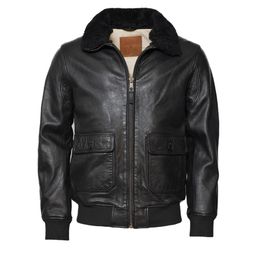 Lederjacke Top Gun "TG2023002", Herren, Gr. 52L, schwarz, Obermaterial: 100% Lammleder / Futter: 100% Polyester / Wattierung: 100% Polyester / Strick: 100% Polyester / Kragen: 100% Lammfell, Bündchen, Jacken
