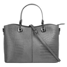 CLUTY Damen Henkeltasche, grau, Leder, Reptilienprägung, Taschen, echt Leder, Made in Italy