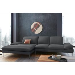 Ecksofa W.Schillig, B:340cm H:87cm T:185cm, schwarz, Chenille-Flachgewebe R66 (85% Polyester, 15% Nylon);Longlife Xtra-Leder Z59: Glattleder mit