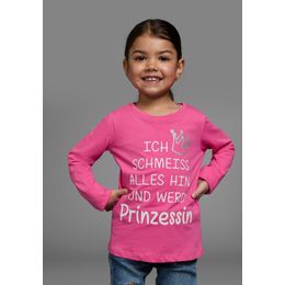 Kidsworld Mädchen Langarmshirt "Ich schmeiss alles hin und werd ́ Prinzessin", pink, Gr. 104, bedruckt, Jersey, Obermaterial: 100% Baumwolle, Shirts,